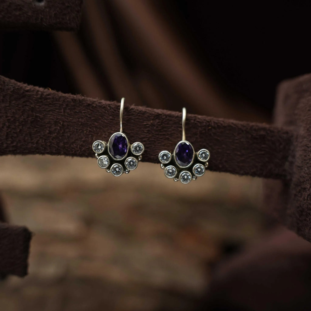 Chaya Silver Oxidised Earrings - Purple