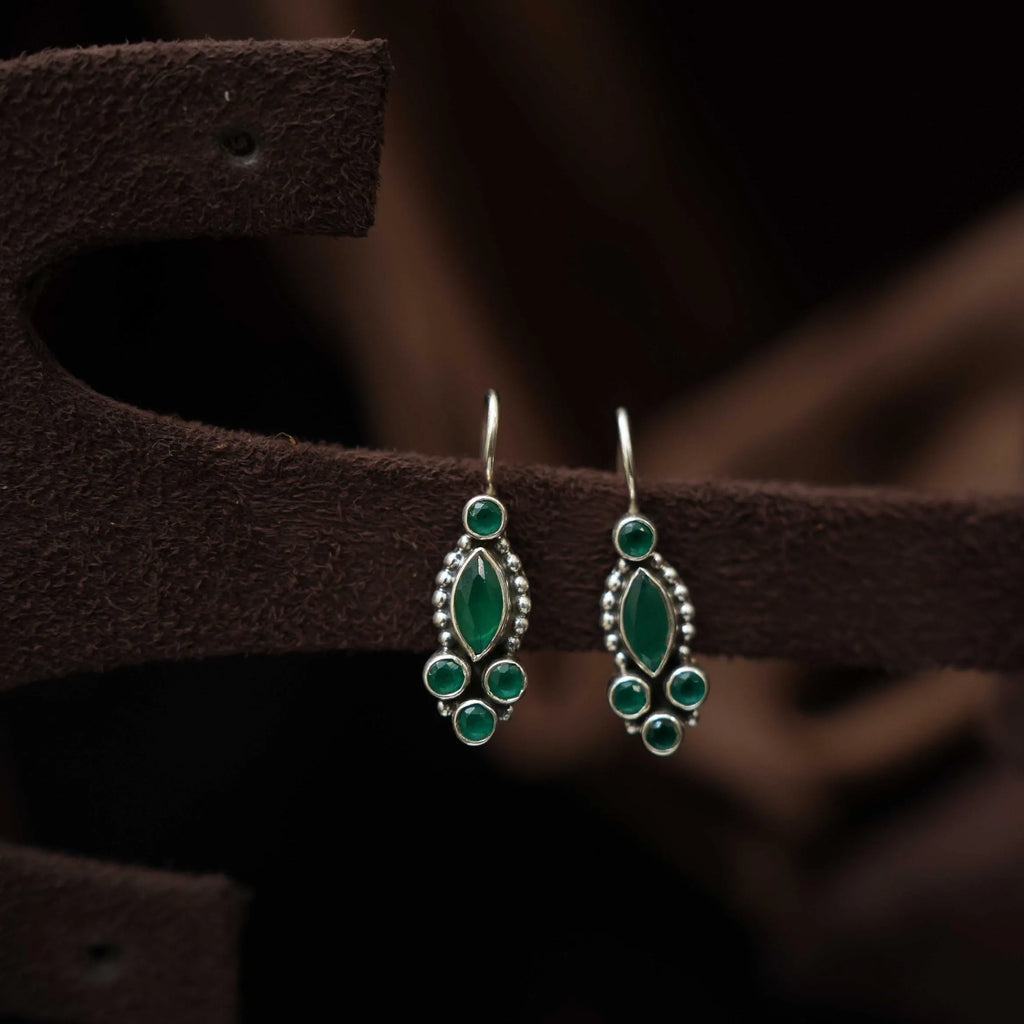 Chaya Silver Oxidised Earrings - Green