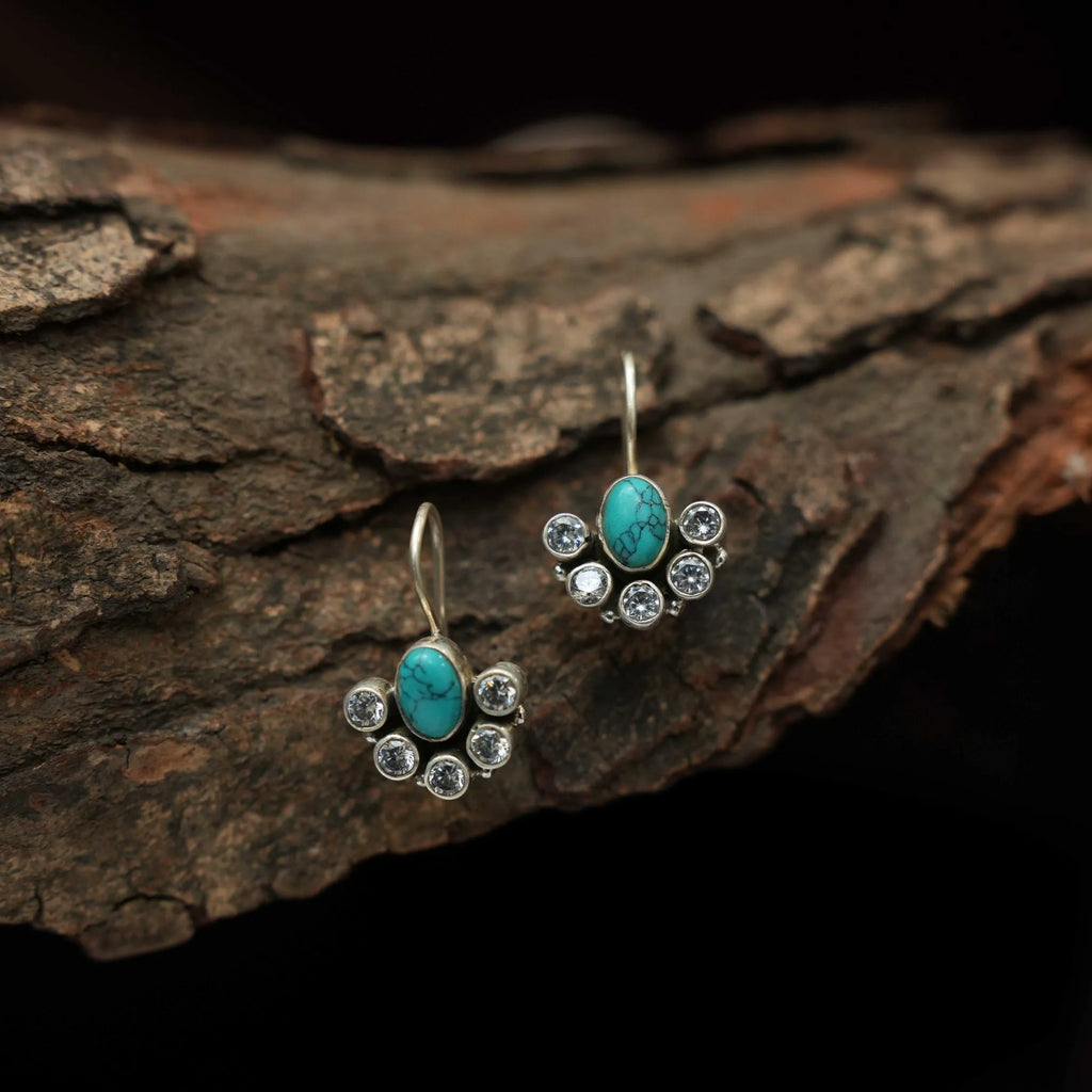 Chaya Silver Oxidised Earrings - Turquoise