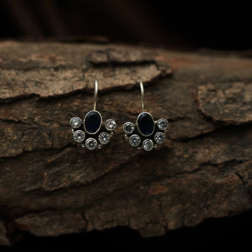 Chaya Silver Oxidised Earrings - Blue