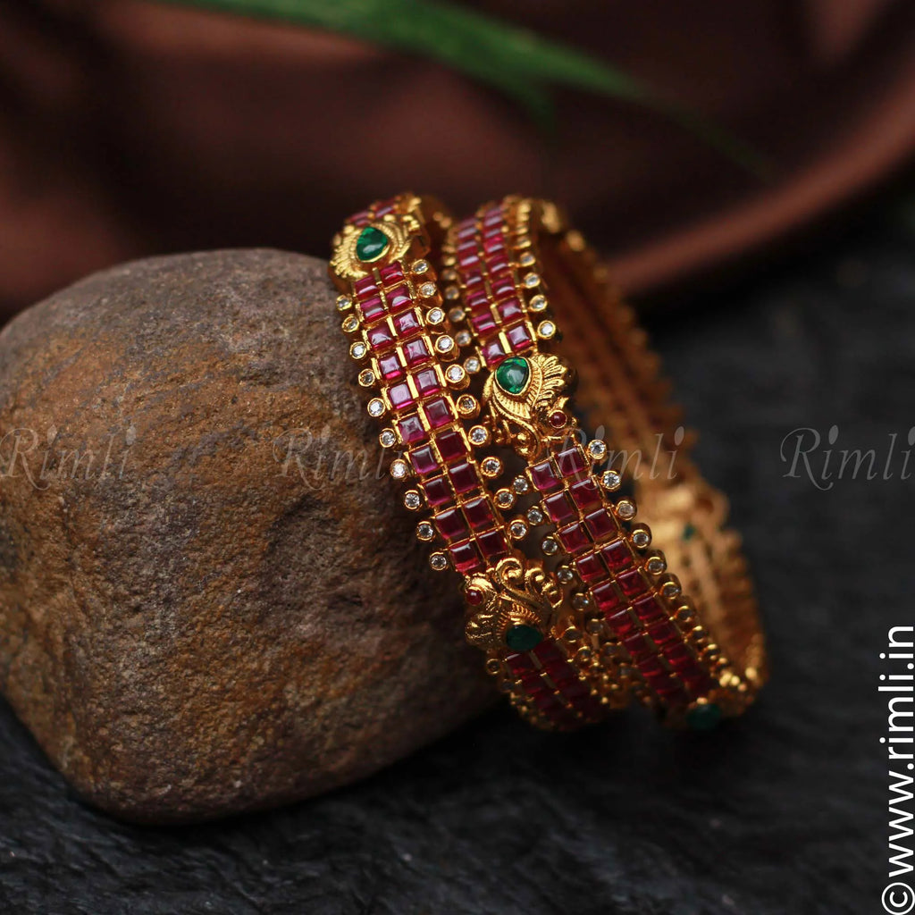 Ridvi Traditional Bangles | Red Stone Elegance | Shop Online Now