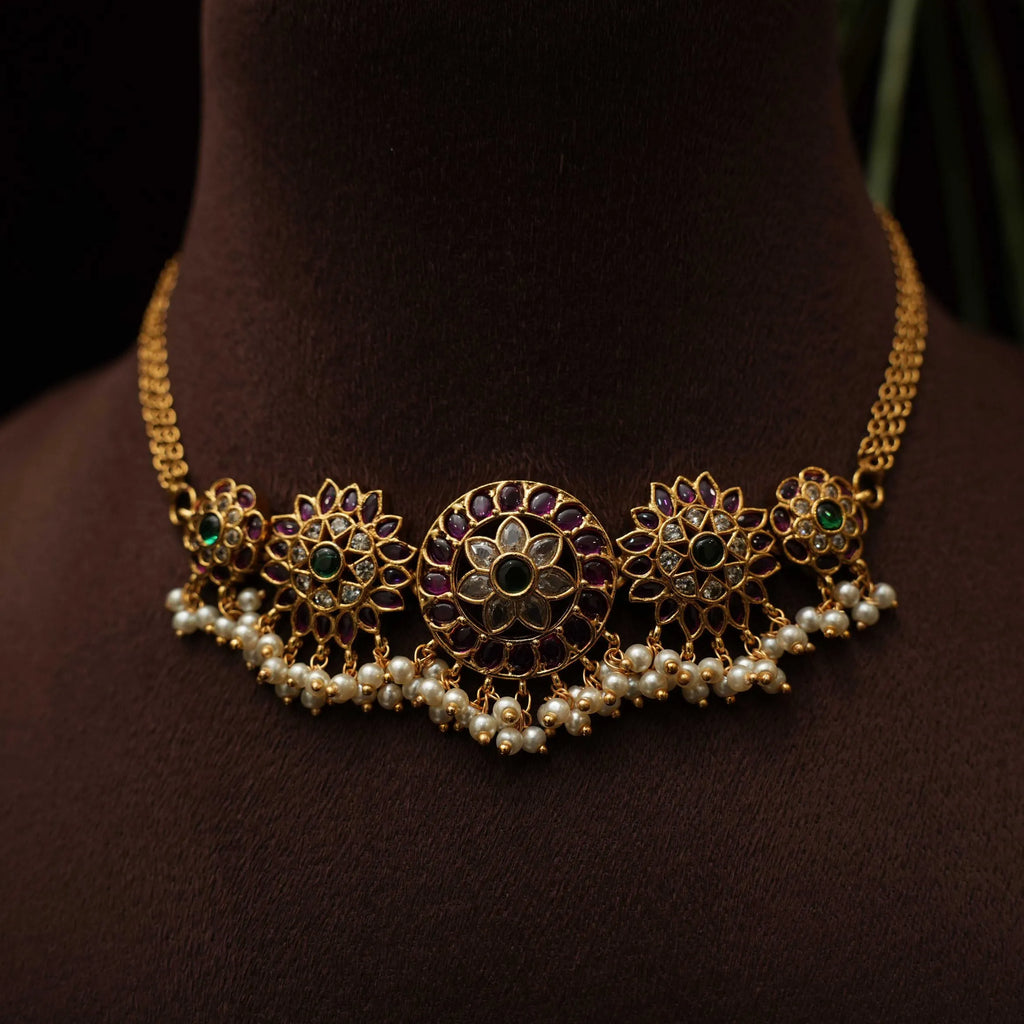 Revati Antique Choker - Red & Green